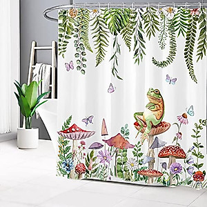ECOTOB Rustic Mushroom Shower Curtain Sets with Bath Rugs Green Leaf and Flower Bathroom Accessories Set with Bath Mat Botanical Bath Curtain Set Shower Curtain for Bathroom Decor 72x72 Inch