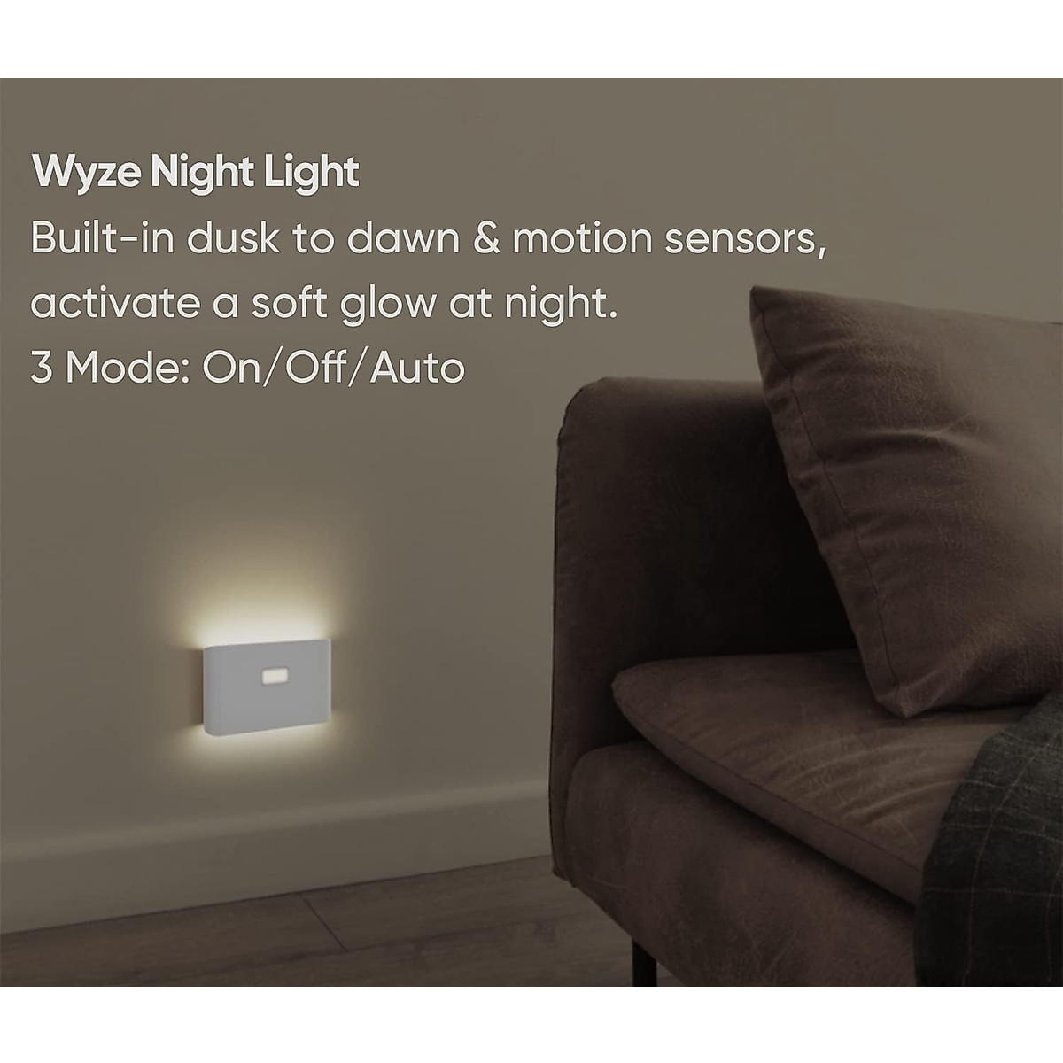 WYZE Rechargeable Night Lights with Dusk to Dawn & Motion Sensors, Warm & Soft White Stair Lights for Bathroom, Hallway, Linkable, Magnetic Mount, 3 Pack