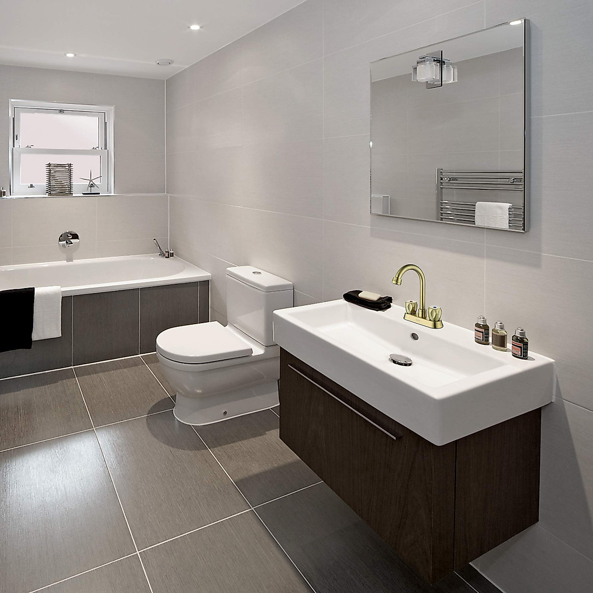 AMAZING FORCE 2 Handle Bathroom Sink Faucet, Centerset Bathroom Faucet with Pop-Up Sink Drain Stainless Steel with Overflow, Supply Utility Hose for Laundry Vanity Brushed Nickel 1.2 GPM