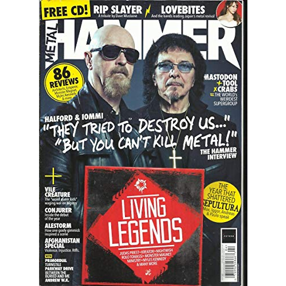 METAL HAMMER MAGAZINE, LIVING LEGENDS APRIL, 2018 ISSUE # 307 FREE CD INCLUDED PRINTED IN UK ( PLEASE NOTE: ALL THESE MAGAZINES ARE PET & SMOKE FREE MAGAZINES. NO ADDRESS LABEL. (SINGLE ISSUE MAGAZINE )