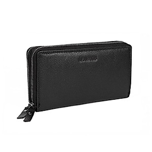 LEABAGS Leather Wallets for Women - RFID Blocking Button Closure credit card slots - Women's Wallets Small Genuine Leather Bifold Compact (Onyx Black, M(7.5x4.3x1.1 in))