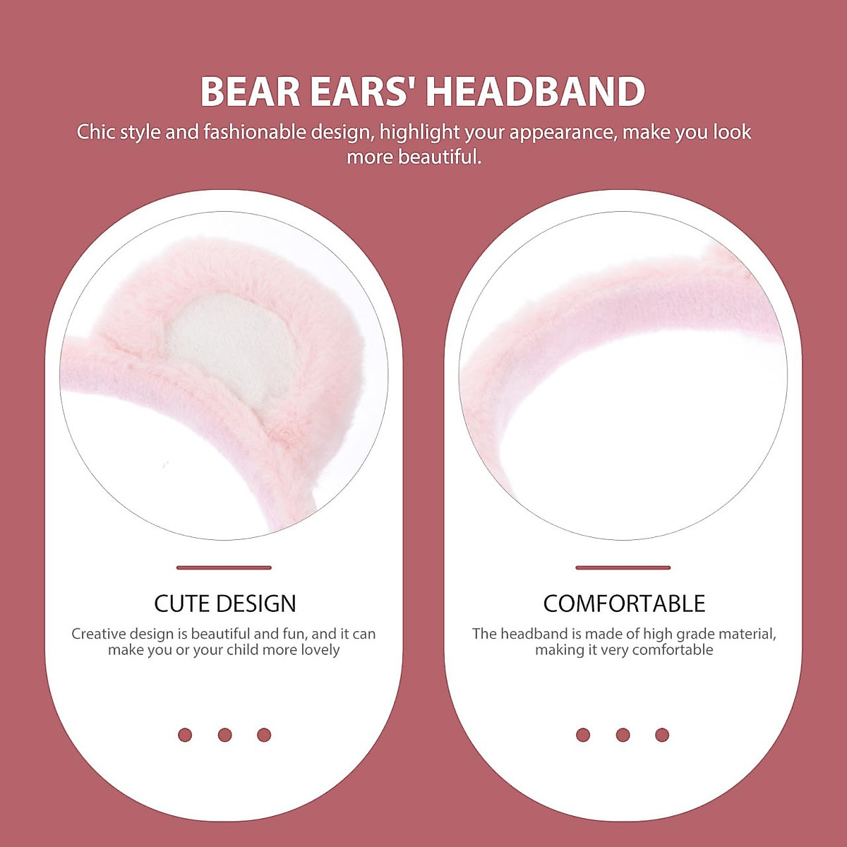 LALAFINA Bear Ears Headband Plush Pink Fluffy Hairband Animal Ear Caps Face Washing Hair Hoops Cute Hairband Makeup Headband for Women Girls