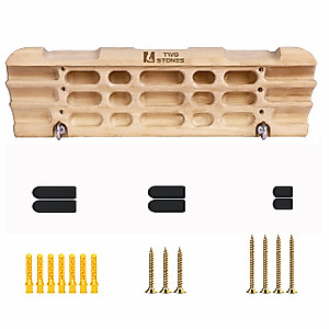 Hangboard Rock Climbing Hangboard with Jugs, Edges, Slopers, Pockets and Phone Hoder, Climbing Fingerboard Designed with Two Hooks for Rock Climbers