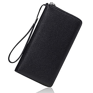 GOIACII Womens Wallet RFID Blocking Leather Zip Around Wallet Large Capacity Long Purse Credit Card Clutch Wristlet