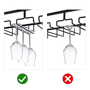 MOCOUM Wine Glasses Rack Under Cabinet Stemware Rack, Wine Glass Hanger Rack Wire Wine Glass Holder Storage Hanger for Cabinet Kitchen Bar (Black, 5 Rows 1 Pack)
