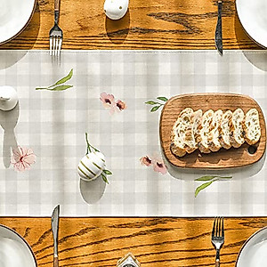 Artoid Mode Buffalo Plaid Bunny Rabbit Ears Flower Easter Table Runner, Spring Summer Seasonal Holiday Kitchen Dining Table Decoration for Indoor Outdoor Home Party Decor 13 x 72 Inch