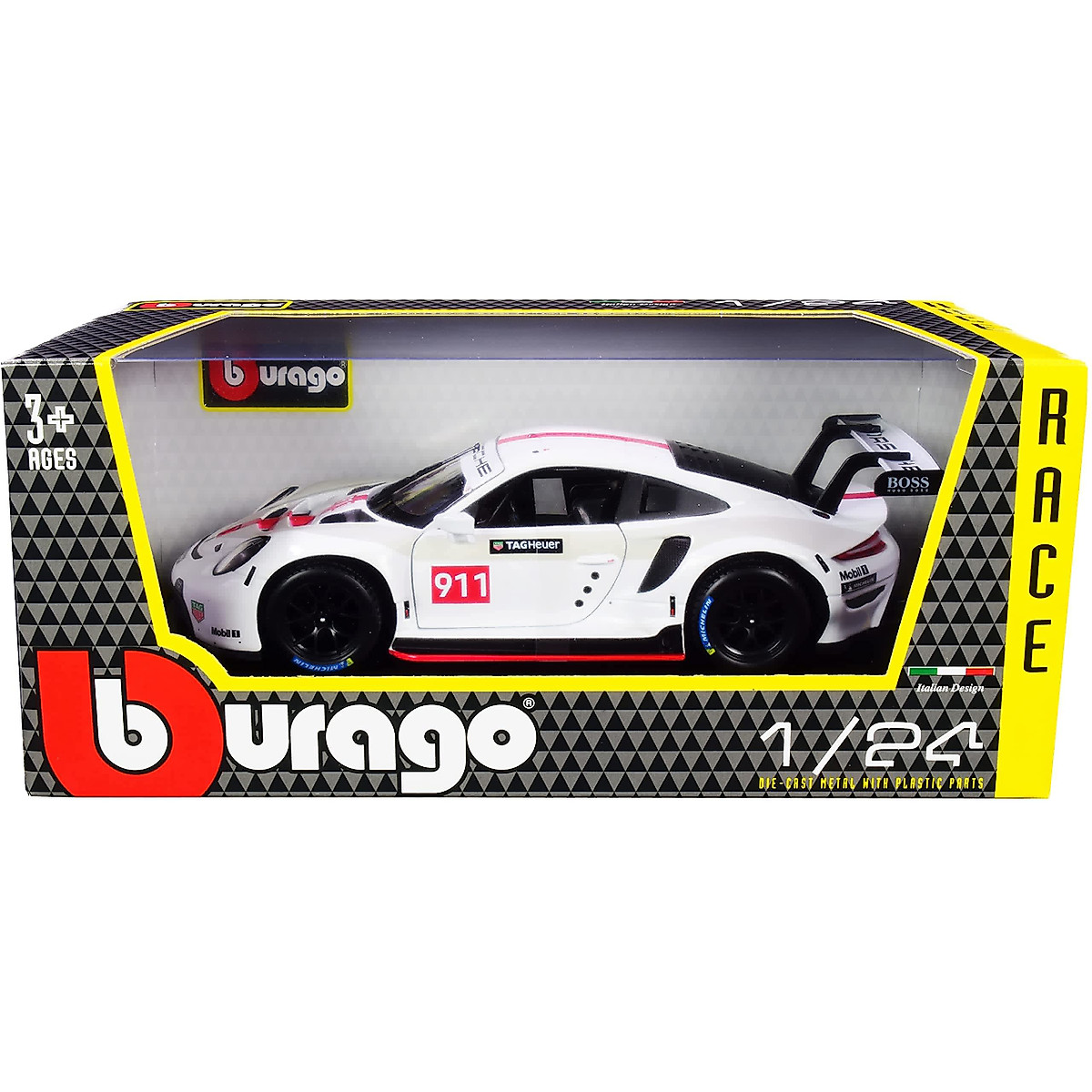 Bburago Die Cast Model Cars Porsche 911 RSR GT #911 White Race Series 124 Diecast Model Car by Bburago 28013