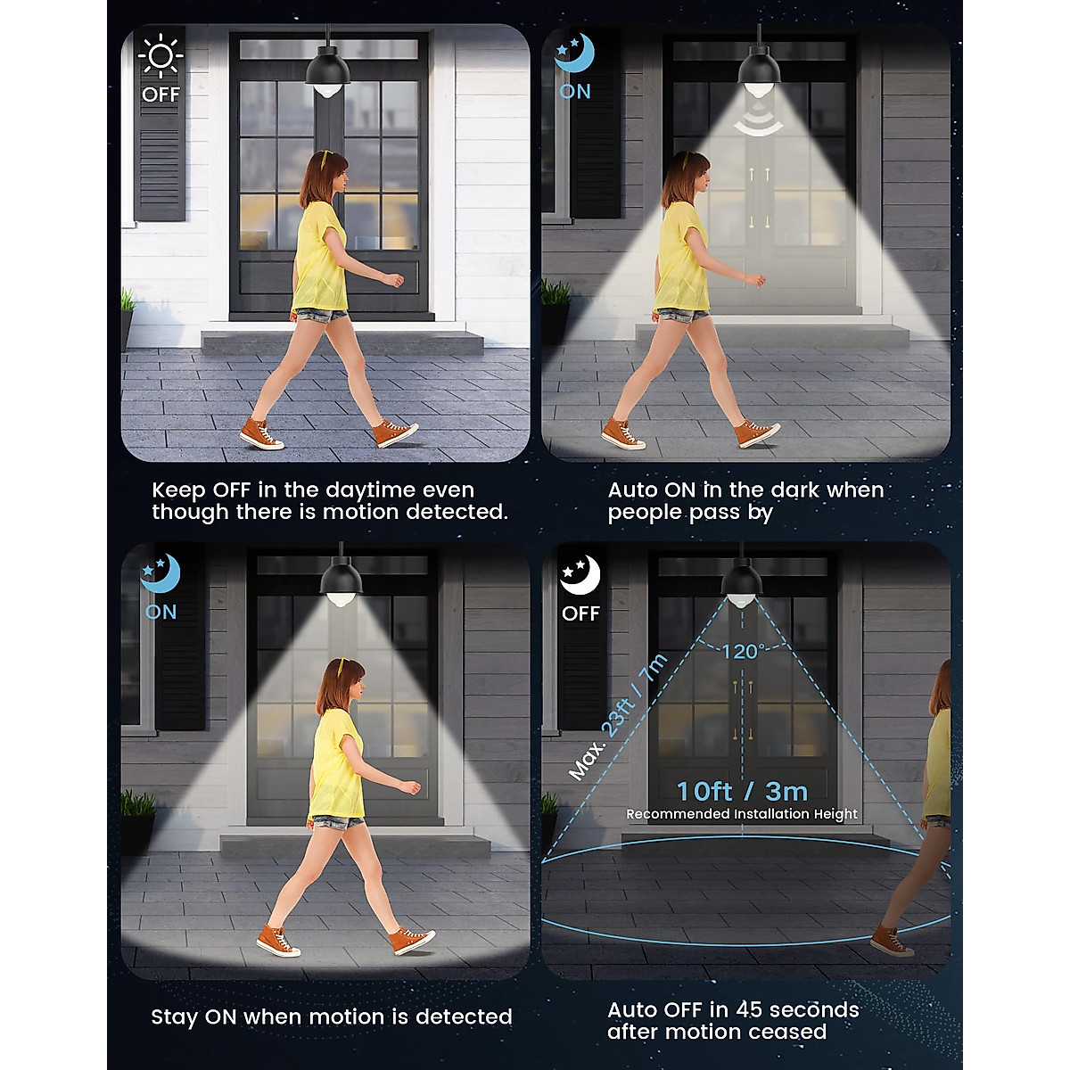 ALEXPEX Motion Sensor Light Bulbs, 13W(100W Equivalent) 1100lm Motion Activated Auto Dusk to Dawn LED Bulb, A19 E26 5000K Daylight Outdoor/Indoor Lighting for Garage Porch Stairs Patio, 2 Pack