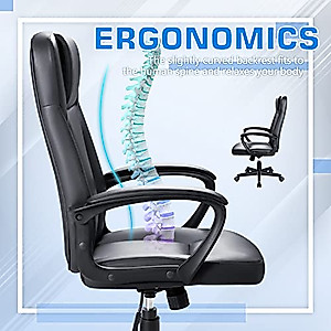 Shahoo Office Chair Swivel Task Seat with Ergonomic Mid-Back, Waist Support, Leather-Padded, Black