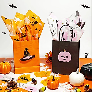 LIAPAWPAW 30 Sheets Halloween Tissue Paper, Ghost Pumpkin Tissue Paper For Gift Bags, Cute Pink Orange Gift Wrapping Tissue Art Tissue Decorative For Halloween Holiday Part DIY Craft Packing,20x14inch