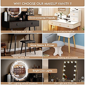 DOLILO 35" Vanity Desk with Mirror and Lights, Makeup Vanity with Lights, 3 Modes Brightness Adjustable, Vanity Mirror with Lights and Table Set with Vanity Stool 3 Sliding Drawers (Black)