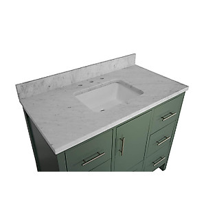 California 42-inch Bathroom Vanity (Carrara/Sage Green): Includes Sage Green Cabinet with Authentic Italian Carrara Marble Countertop and White Ceramic Sink