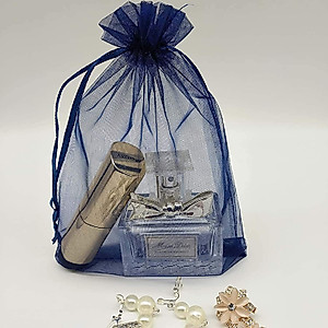 50 Pc 4x6 inch Gift Wrap Bags Navy Blue,Organza Sheer Fabric,Drawstring Glossy Pastel Treat Bags for Baby Shower Favor,House Party Favors,Bridal Shower Favor,Lipsense Holder,Xmas,Tea,Cookies,Chocolate