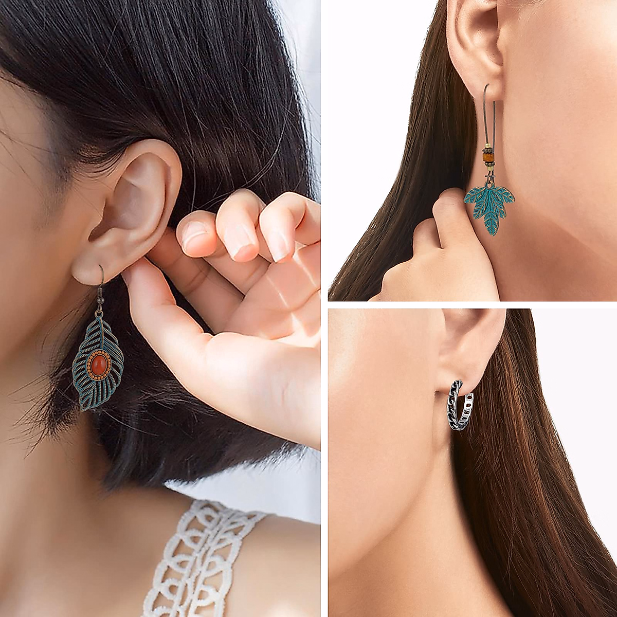 JMScape 45 Pairs Bohemian Vintage Drop Dangle Earrings Set for Women, Fashion Boho Earrings National Style Tassel Eardrop Hollow Bronze Waterdrop Leaf Jewelry for Valentine's Day Gifts