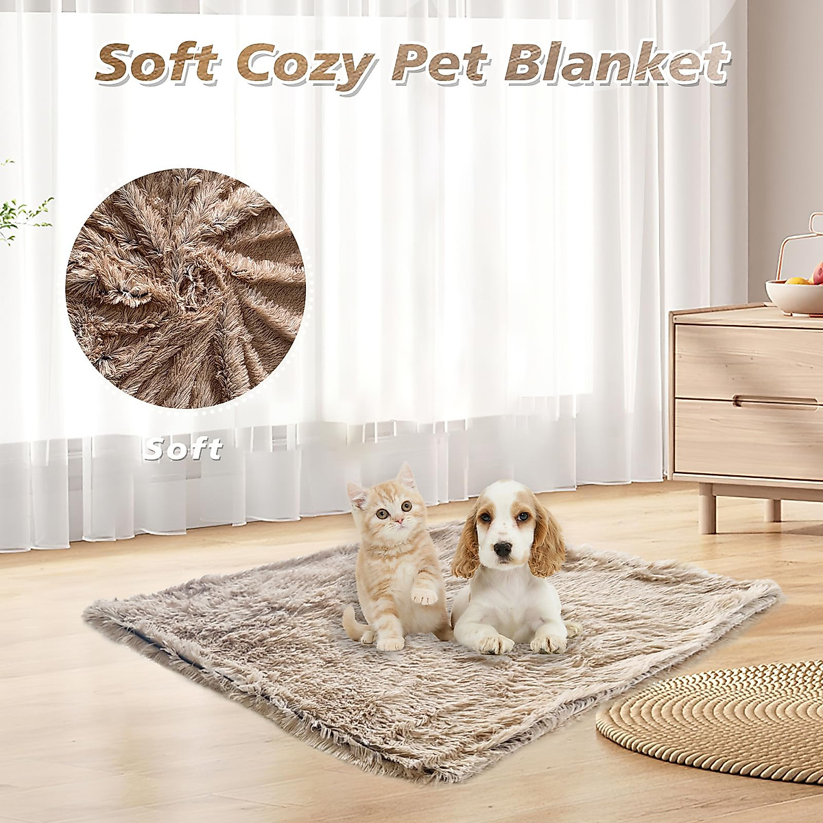 PJYuCien Fluffy Fleece Calming Pet Throw Blanket, Super Soft and Warm for Indoor Cats and Dogs, Large 30 * 40", Machine Washable, Grey Puppy Blanket (Brown)