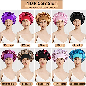 10PCS Satin Bonnets for Women Sleeping, Large Braids Bonnet Wide Band Hair Bonnets