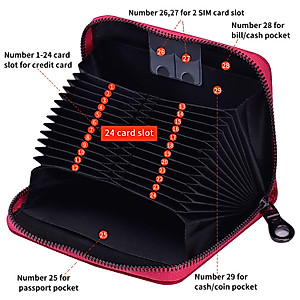 Genuine Leather Credit Card Holder Case RFID Card Wallet Travel Passport Wallet for Women 24 card slots (rose)