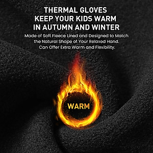 FINGER TEN Winter Gloves Touchscreen for Kids Boys Girls Running Thermal Gloves for Cold Weather, Youth Lightweight Warm Touch Screen Gloves for Hiking Skating Football (Black, Small)