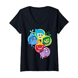 Womens Disney Pixar Inside Out Simple Group Shot V-Neck T-Shirt