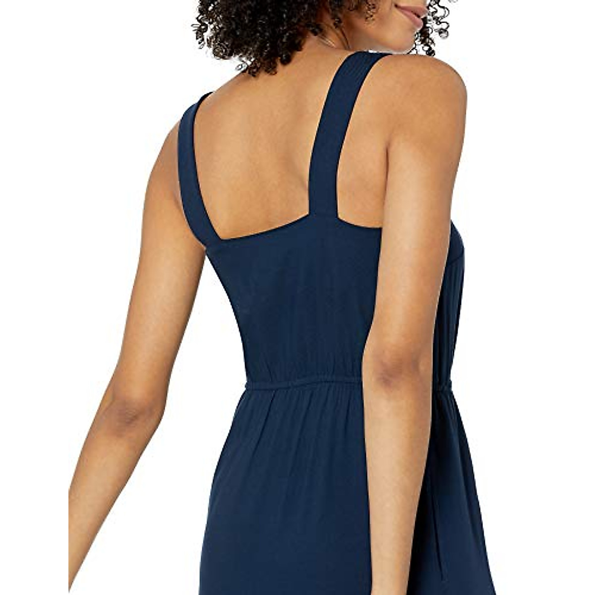 Amazon Essentials Women's Fluid Twill Tiered Fit and Flare Dress, Navy, Large