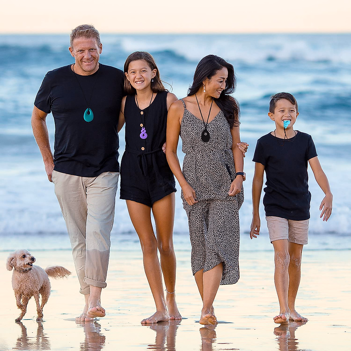 Chew Necklace for Boys and Girls, Silicone Chew Toys for Kids Teardrop Twist Pendants, Chewy Necklace Sensory for Autism or Oral Motor Special Needs BPA Free - 4 PCS Set