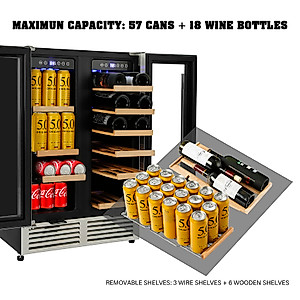 TCFUNDY Wine and Beverage Refrigerator, 2-IN-1 Beverage and Wine Cooler Dual Zone, Holds 18 Bottles and 57 Cans, Independent Temperature Control, Built-In or Freestanding Fridge