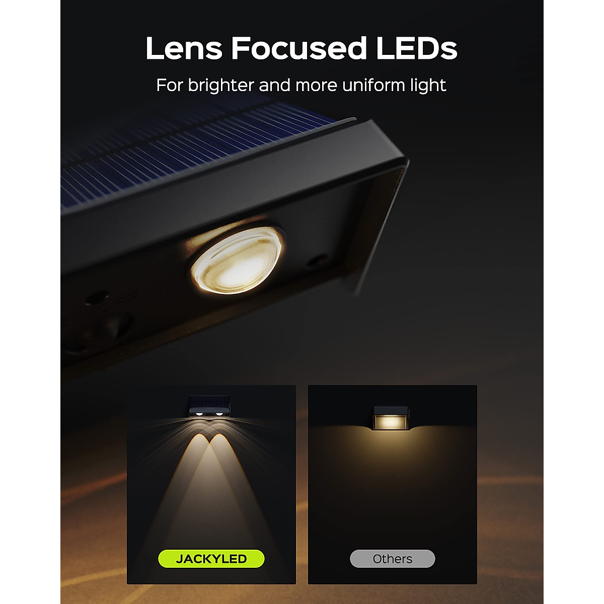 JACKYLED Solar Fence Lights Outdoor, 50 Lumens Bright Fence Lights Solar Powered Outdoor Waterproof Patio Decor Warm White Lights for Wall, Rail, Porch, Backyard, Garden (8 Pack)