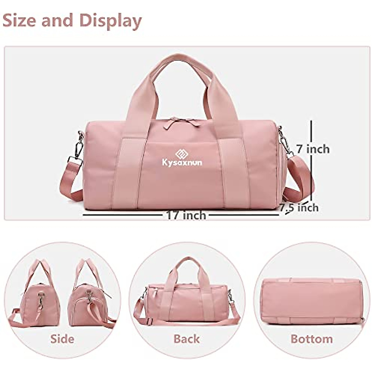 Kysaxnun Small Pink Gym Travel Duffle Bag for Women with Shoe Compartment for Sports Boxing