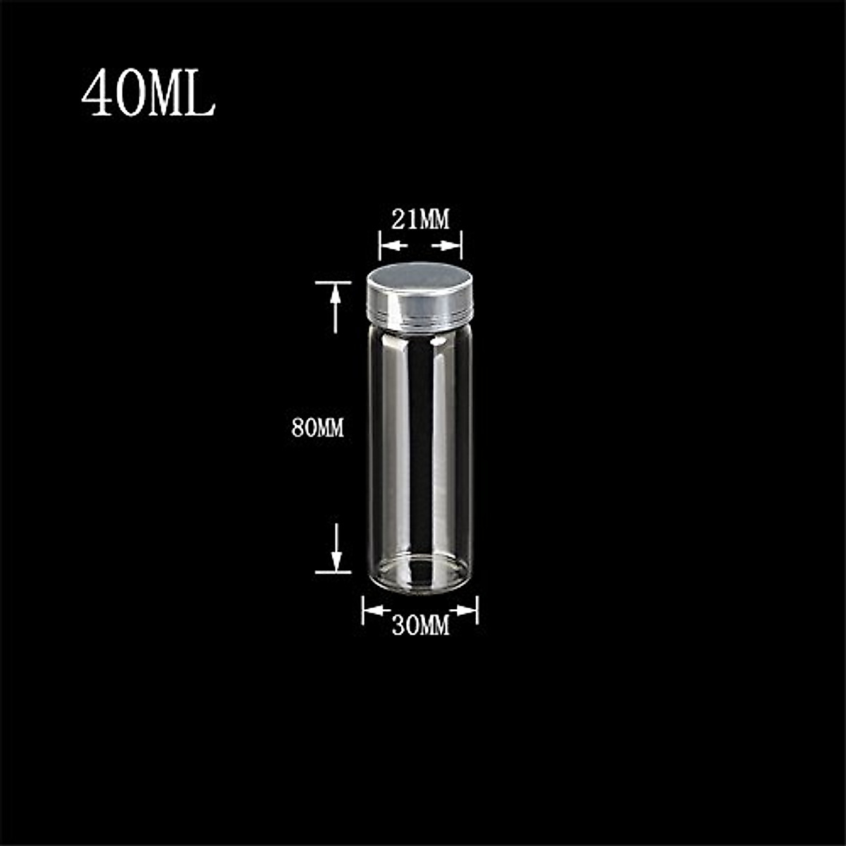 12units 30x80mm Empty Jars Glass Bottle with Aluminium Silver Color Screw Cap 40mlSealed Liquid Food Gift Container (12, 40ML-Silver Lid)