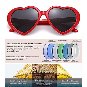 NULOOQ Polarized Heart Shaped Sunglasses for Women Retro Fashion Large Frame Lovely Style with UV400 Protection (Red Frame/Gray Lens)