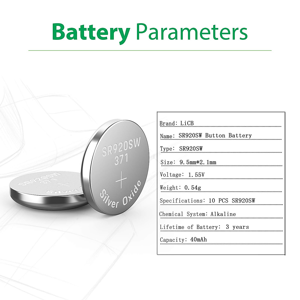LiCB 10 Pack 371 SR920SW Watch Battery,Long-Lasting & Leak-Proof,High Capacity Silver Oxide 1.55V Button Cell Batteries for Watch