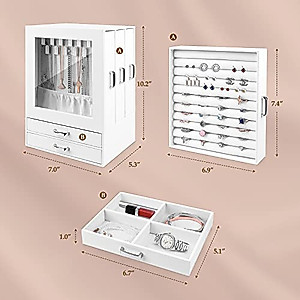 Teamkio Jewelry Box for Women Girls, 5 Trays Elegant Jewelry Organizer Stand , Necklace Holder, Jewelry Holder Display for Necklaces, Earrings, Rings, Bracelets