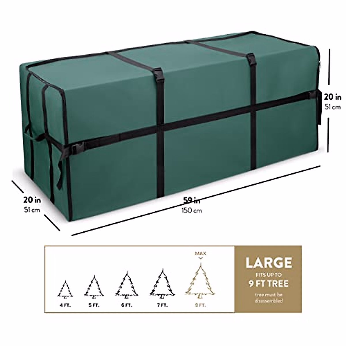 ZOBER Extra Wide Opening Christmas Tree Storage Bag - Fits Up to 9ft. Tall Artificial Disassembled Trees, Durable Straps & Reinforced Handles - Holiday Xmas, 600D Oxford Duffle Bag - 5-Year Warranty
