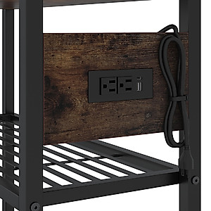 Rustic Industrial Console Table, Sofa Table ，Narrow Side Table with 2 Fabric Drawers, Small Entrance Table with 3 Storage Shelves, Side Table for Living Room, Hallway（31.5，Brown and Black）