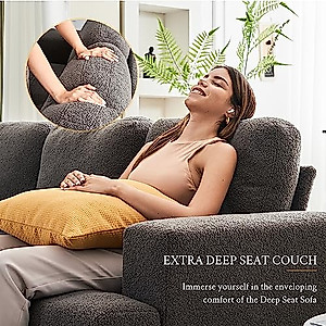 VanAcc 89 inch Sofa, Comfy Sofa Couch with Extra Deep Seats, Modern Sofa- 3 Seater Sofa Couch for Living Room Apartment Lounge, Grey Bouclé