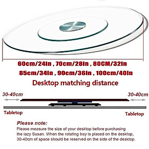 EMENAR 20in Thick Rotating Tray For Kitchen Hotel Restaurant, 30in Smooth Dining Table Glass Lazy Susan, 40in Heavy Duty Serving Plate Durable Swivel Silent (Size : 90cm/36in)