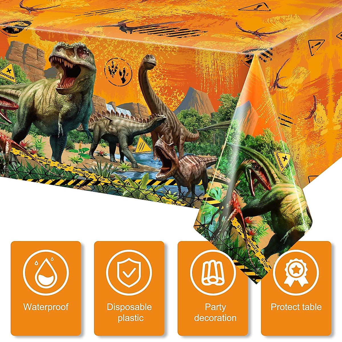 Tiamon Dinosaur Tablecloth Dinosaur Party Table Covers Dinosaur Plastic Tablecloth for Kids Adults Birthday Dinosaur Party Picnic Supplies 54 x 108 Inch (Yellow, 3 Pcs)