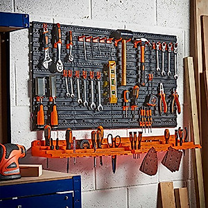 VonHaus 50 Piece Wall Mounted Plastic Pegboard and Shelf Tool Organizer - DIY Garage Storage Wall Mount System with Rack and 50 Assorted Hook Accessories - Tool, Parts and Craft Organizer