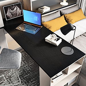 Skyblur 24" x 118" Black Wood Contact Paper for Cabinets Peel and Stick Countertops Wallpaper Wood Grain Dark Wall Paper Self Adhesive Removable Vinyl Black Contact Paper for Counter Tops Desktop