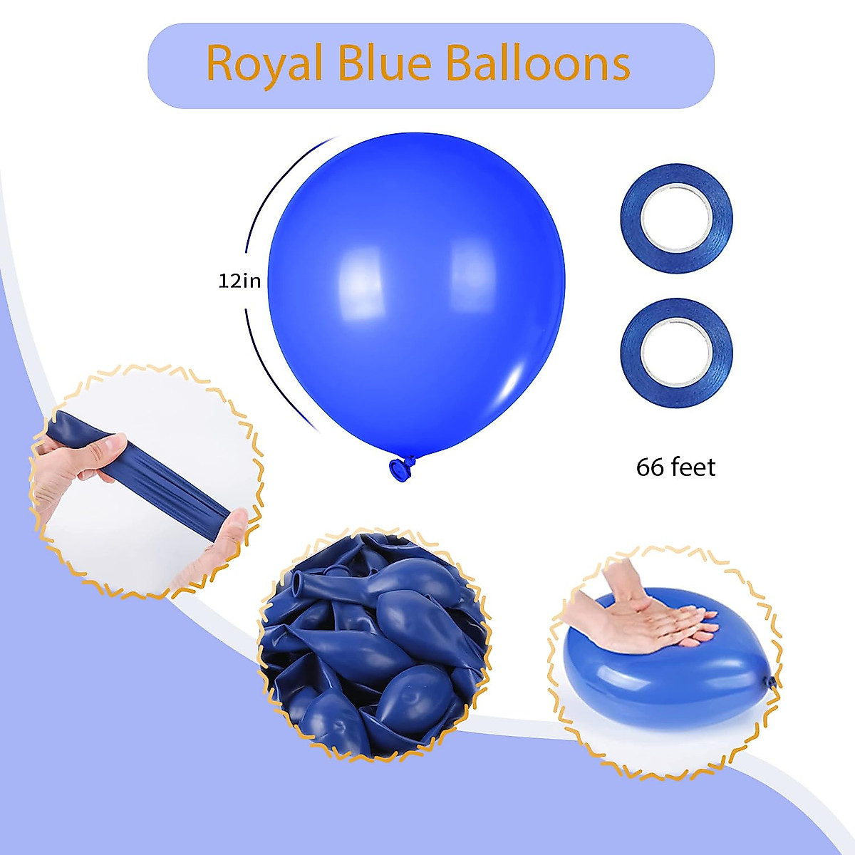 60Pack Royal Blue Balloons, 12inch Dark Blue Party Balloons Helium Quality Latex Ballons for Birthday Graduation Baby Shower Baseball Wedding Nautical Party Decorations (2 Blue Ribbons)