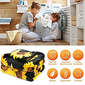 Jekeno Sunflower Gifts Blanket, Double Sided Print Throw Soft Warm Lightweight Blanket for Women Birthday Christmas, Home Living Room Decor Black 50"x60"
