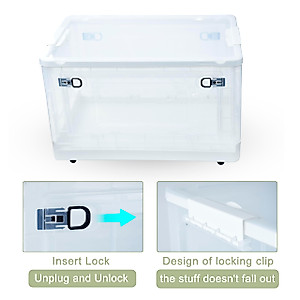 Stackable Storage Bins, 48.7 QT Closet Organizers and Storage, Collapsible Clear Storage Bins with Lids and Wheels for Bedroom Toy Storage Bins Pantry Storage Organizer Bins