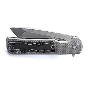 AMEIGHT KNIVES Kermu Flipper Folding Knife,3.5" Hand Hollow Ground Rubbed Satin M390 Blade Titanium Handle With Silver Carbon Fiber Inlay,Camping Hiking Pocket Knife AM8-008SR