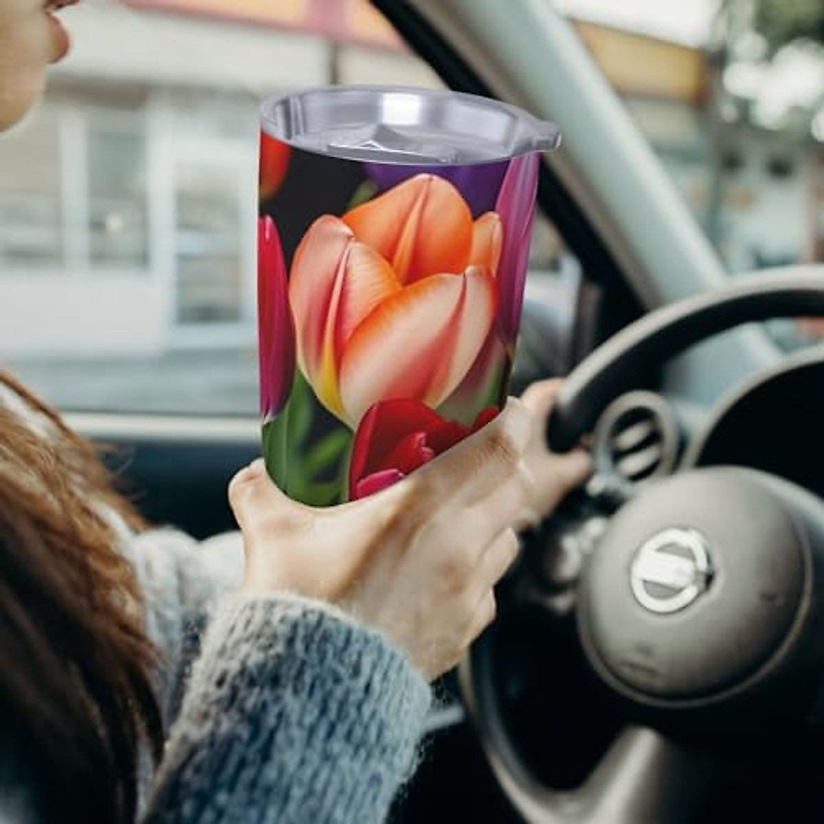 Flower Tumbler with Lid and Straw 20oz Stainless Steel Car Cup for Hot and Cold Drinks, Double Wall Insulated Travel Coffee Mug Reusable Drink Thermos Cup Birthday Gifts