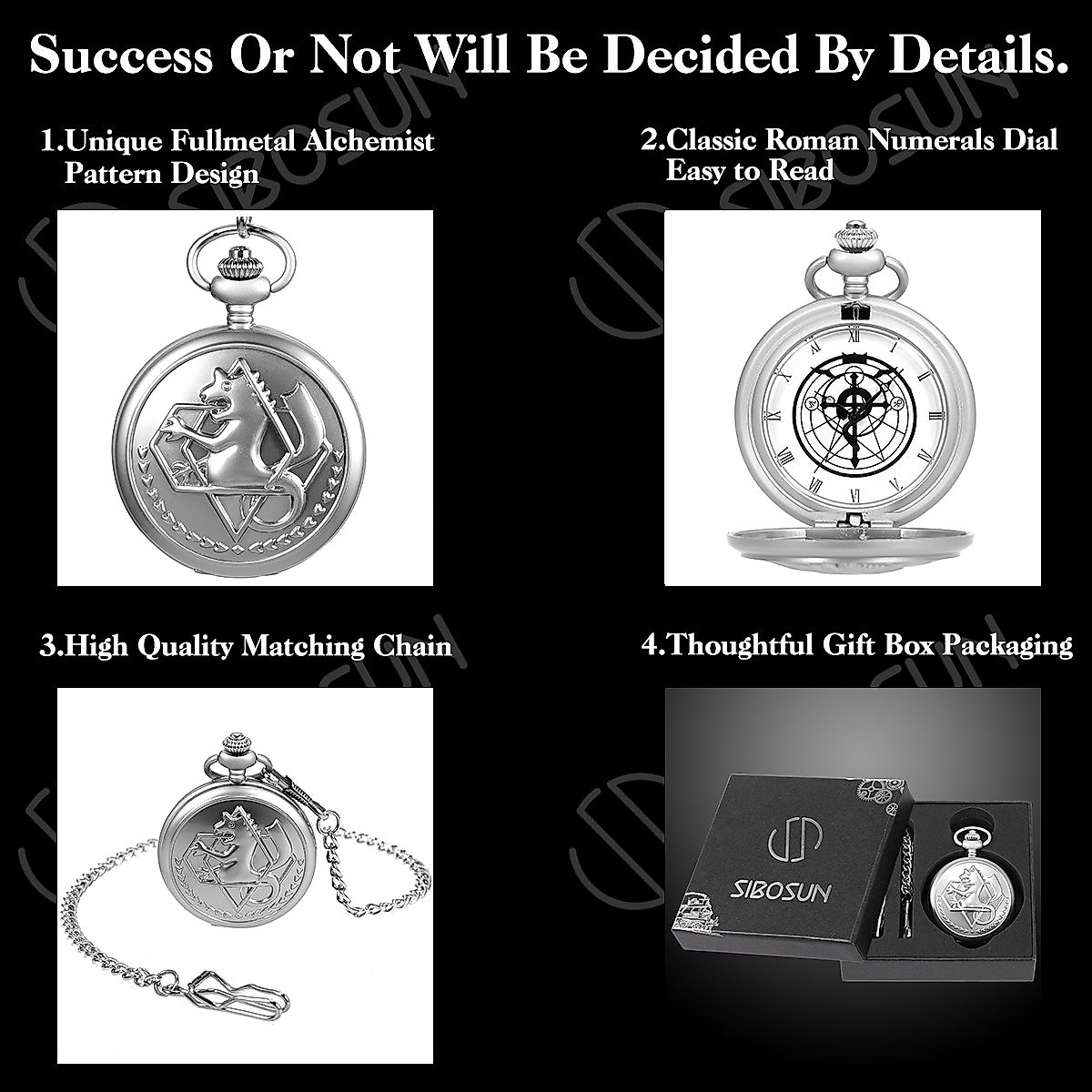 SIBOSUN Fullmetal Alchemist Pocket Watch with Chain Box for Cosplay Accessories Anime, The Alchemist Pocket Watch