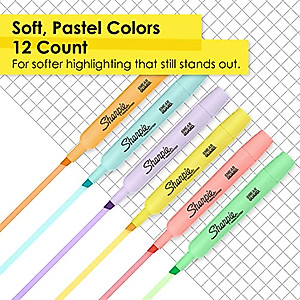 SHARPIE Tank Highlighters, Mild Pastel Colors, Assorted, Chisel Tip, 12 Count