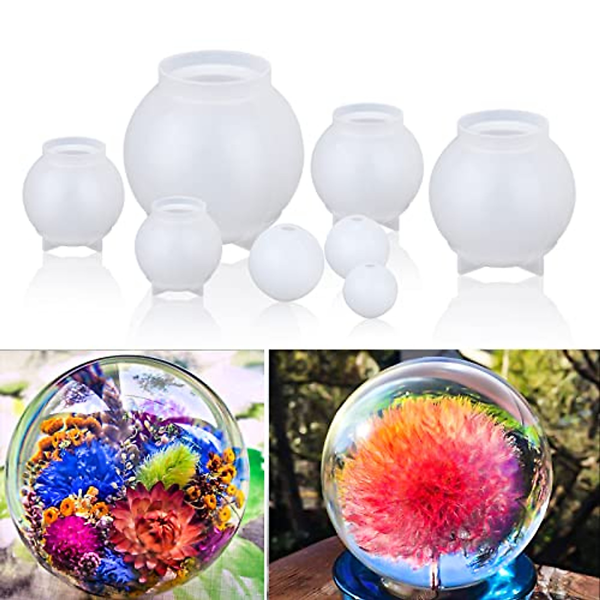 8Pcs Sphere Resin Molds Silicone, BABORUI Upgraded 3D Seamless Ball Shapes Silicone Molds for Resin Casting, Large Globe Epoxy Resin Molds for Home Decor, Flowers Preservation