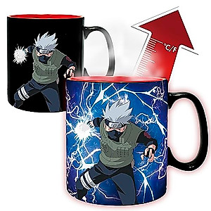 ABYSTYLE Naruto Shippuden Sharingan Heat Change Ceramic Color Changing Coffee Tea Mug 16 Oz.& Coaster Set Anime Manga Drinkware Home & Kitchen Gift 2 Pcs