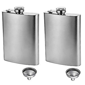 Hillside-Kit Hip Flask for Liquor 8 Oz Stainless Steel Leak proof with Funnel Flask set men flask women flask set (Silver 2pcs)