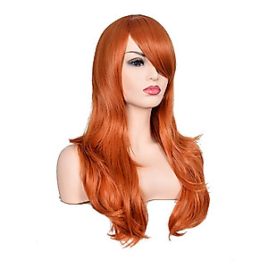 morvally 23" Long Wig Big Wavy Heat Resistant Synthetic Straight Hair with Bangs for Cosplay Costume Halloween Party (2735# Ginger Orange)